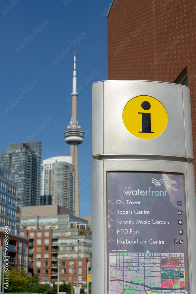 vintage City of Toronto location marker at Waterfront with arrow point ...