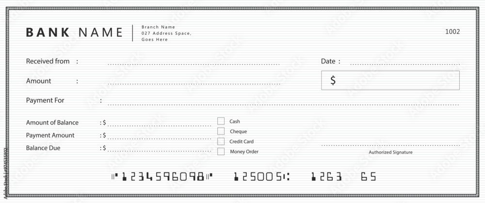 Empty money cheque. Bank check. check book template with pattern and ...