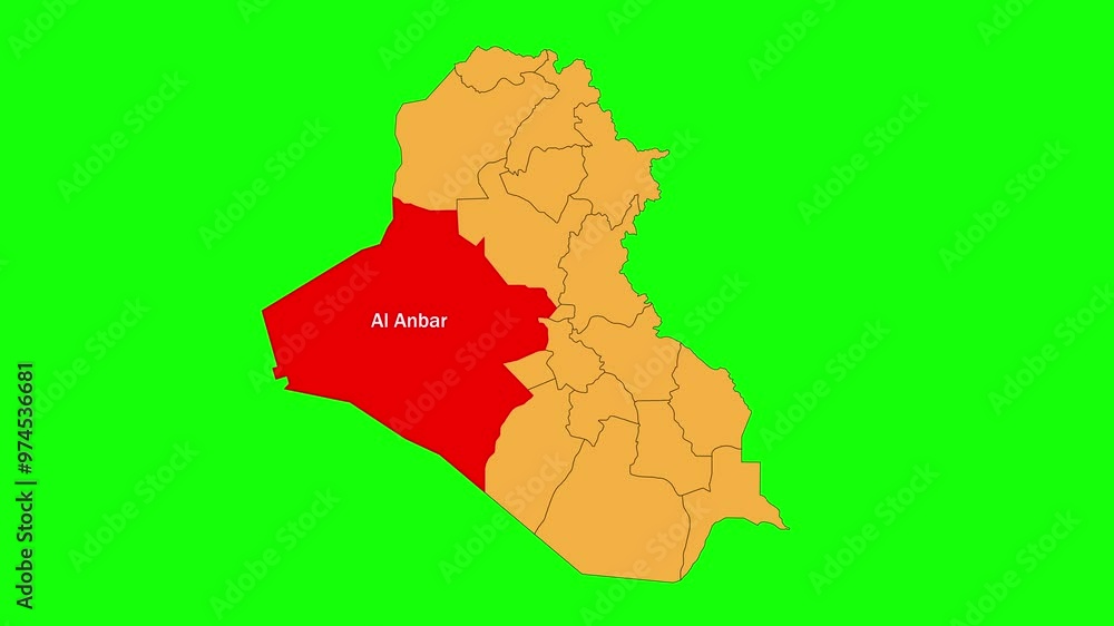 Al Anbar map animated video. The location is highlighted on the Iraq ...