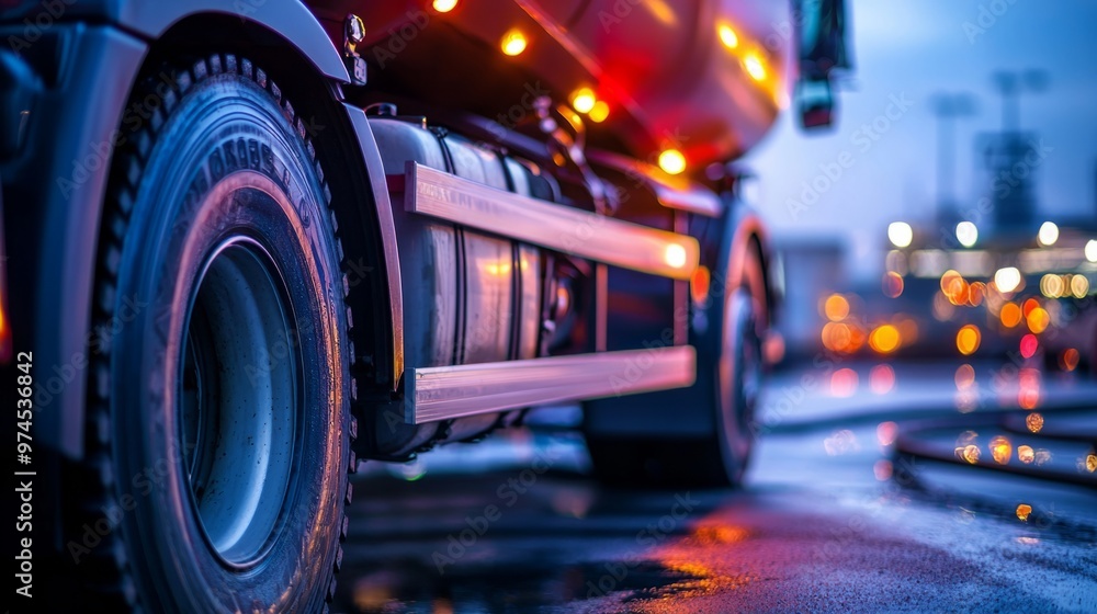 Tanker Truck to transport fuel in industrial petroleum plant. Closeup ...