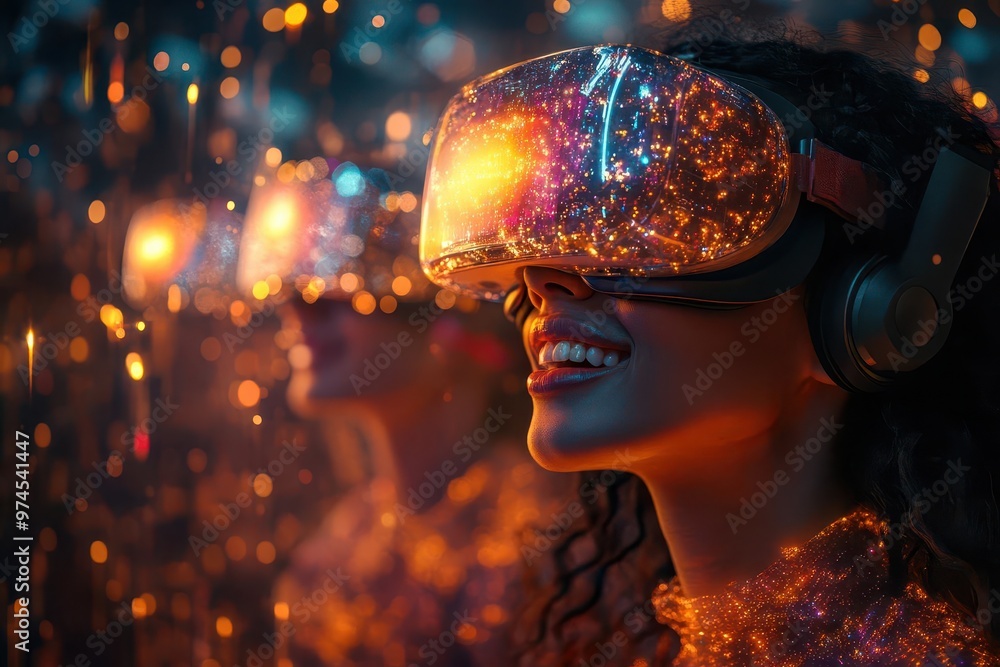 diverse group in vibrant virtual reality world avatars laughing and ...