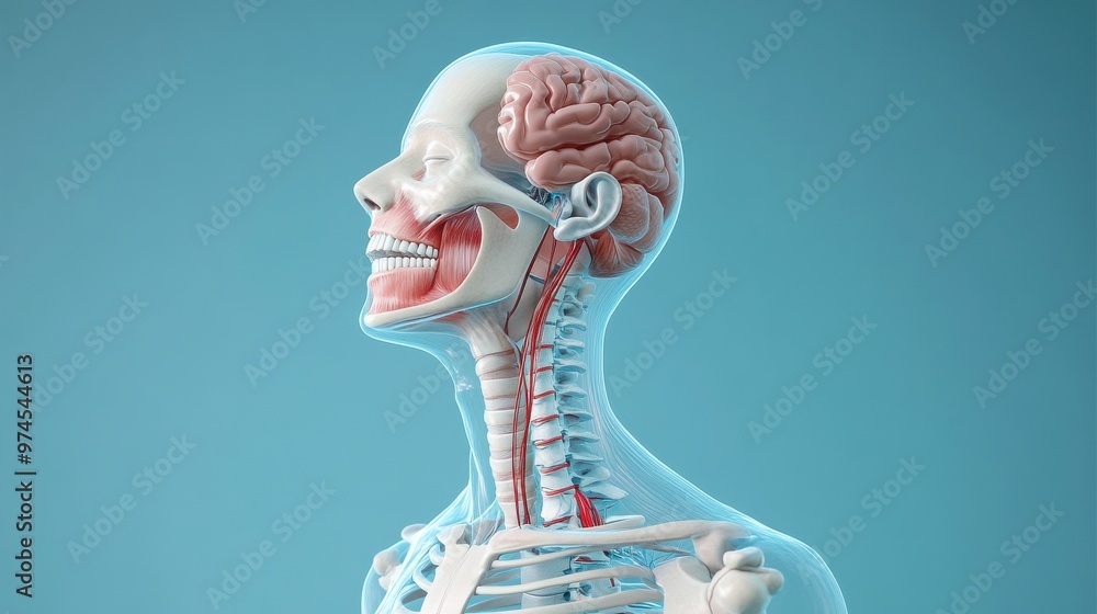 Detailed anatomical model showcasing the human head and neck ...