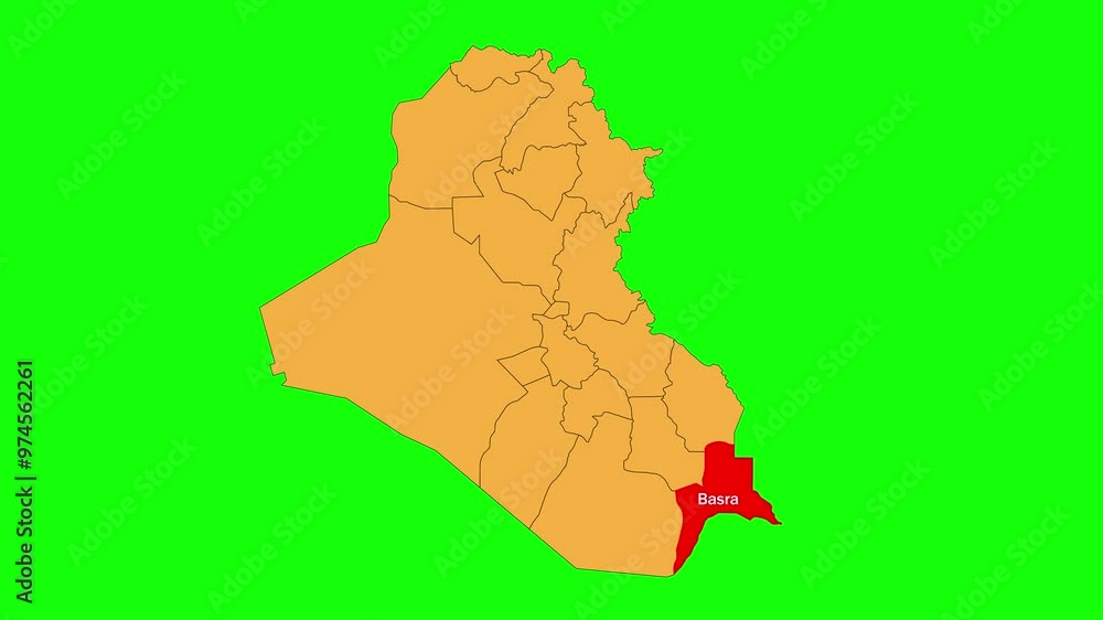 Basra map animated video. The location is highlighted on the Iraq map ...