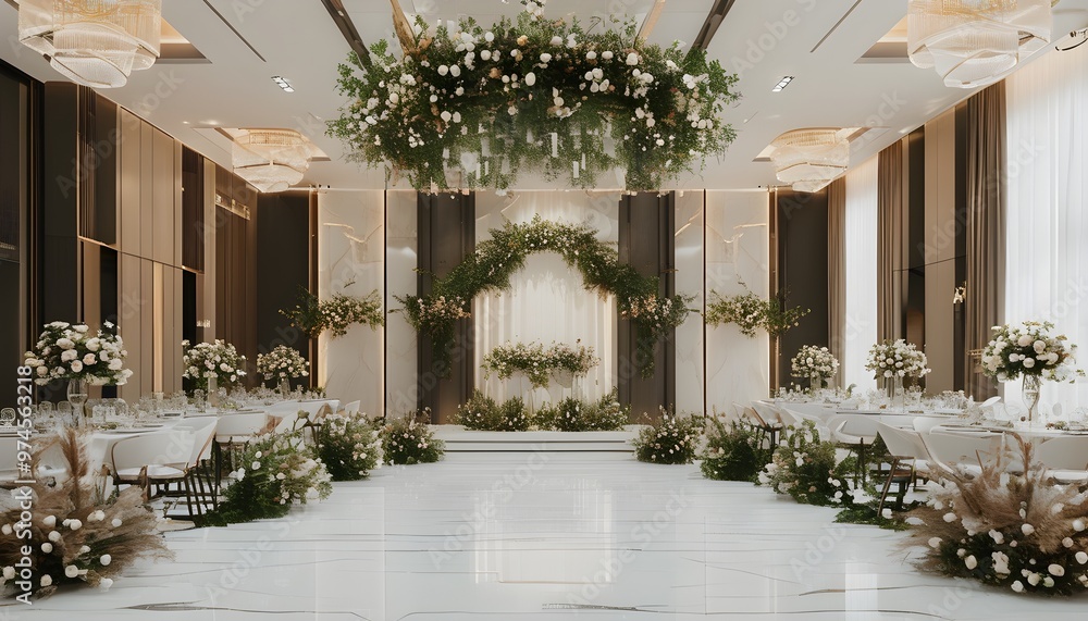 Elegant modern wedding ceremony in a grand hall setting Stock ...