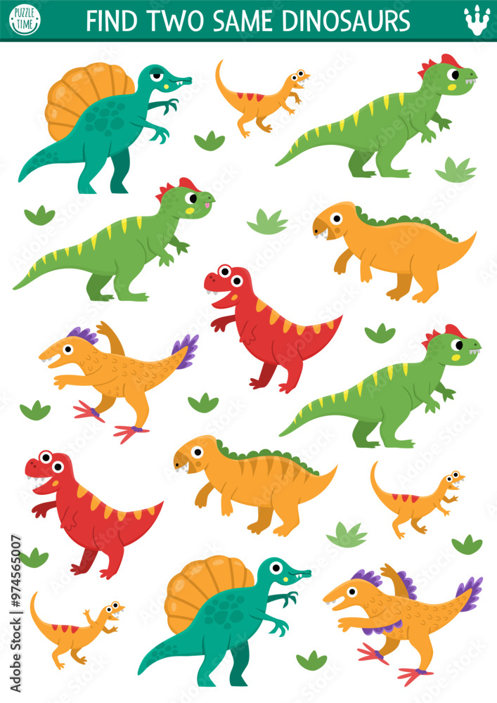 Find two same dinosaurs. Prehistoric matching activity for children ...