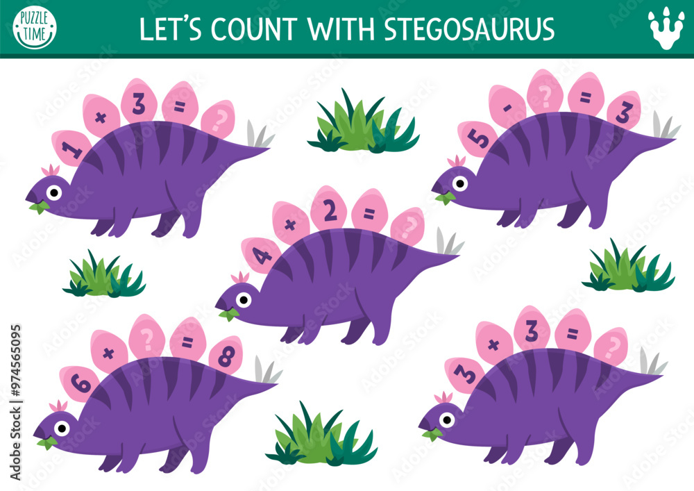 Counting game with cute stegosaur and numbers on his bony plates ...