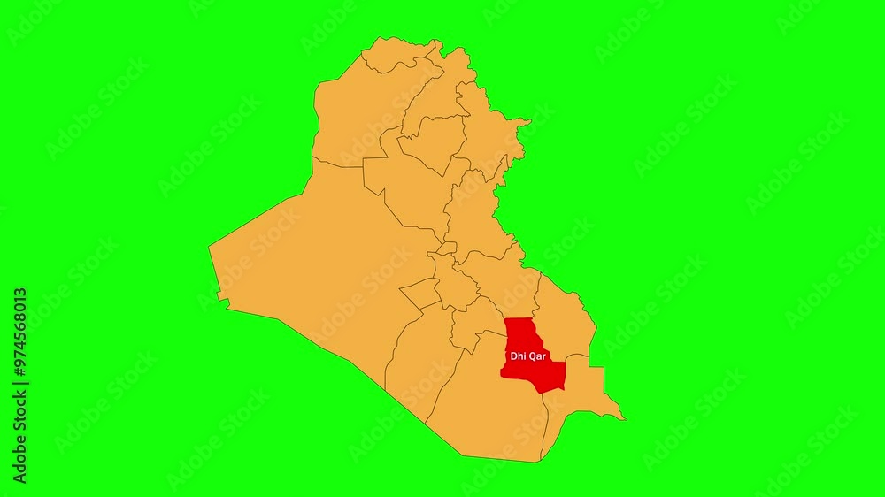 Dhi Qar map animated video. The location is highlighted on the Iraq map ...