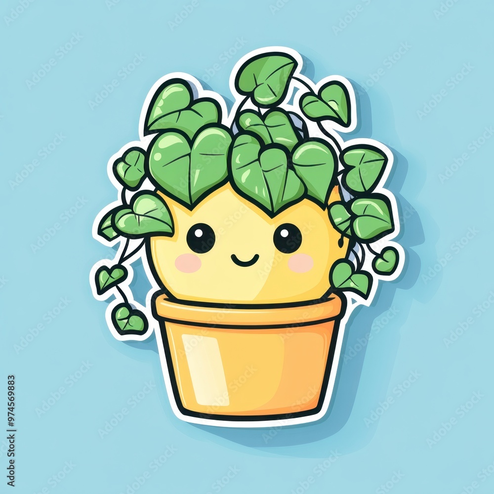 9. A kawaii-style ivy plant with long, trailing vines draped over a ...