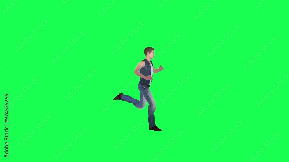 Vídeo do Stock: 3d animated man in jeans running fast left angle green ...