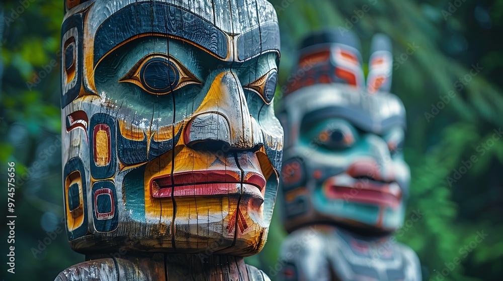 Towering totem poles carved by the indigenous peoples of the Pacific ...