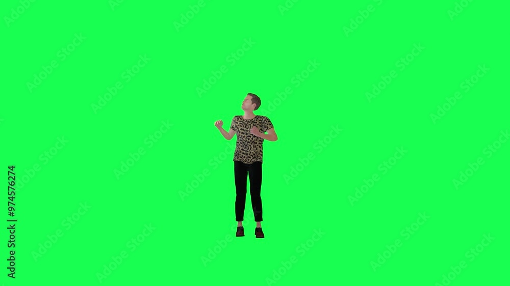 3d happy man cheering for winning front angle green screen render ...