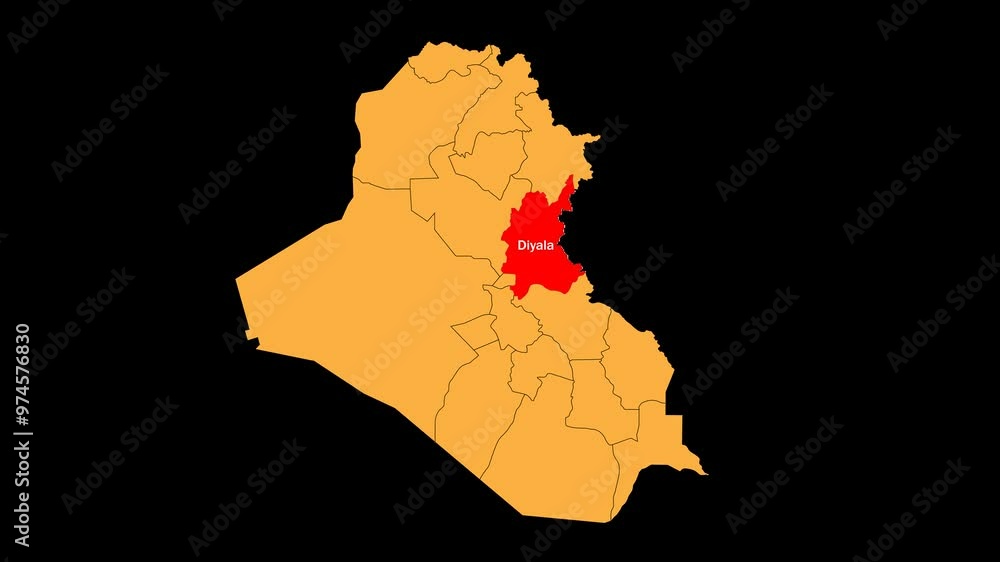 Diyala map animated video. The location is highlighted on the Iraq map ...