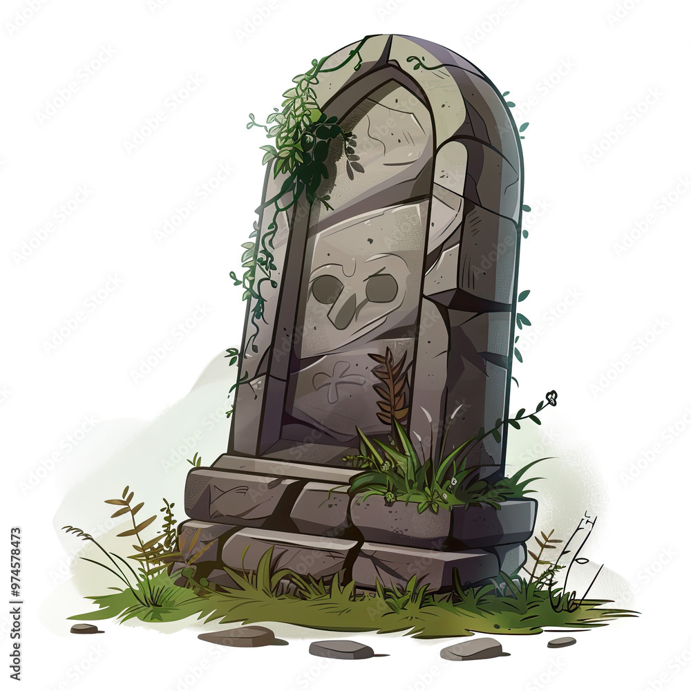 Halloween grave stone cross, horror night holiday cemetery tombstone ...