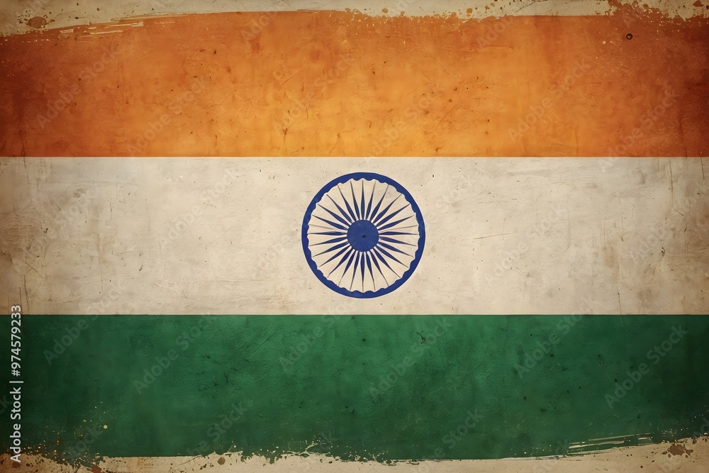 Vintage Indian flag in grunge style with a worn look. Featuring the ...