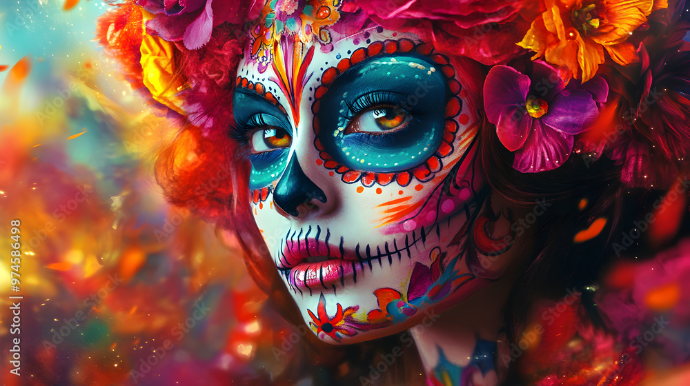 catrina en un fondo colorido y brillante hermoso fonfo cultural de ...