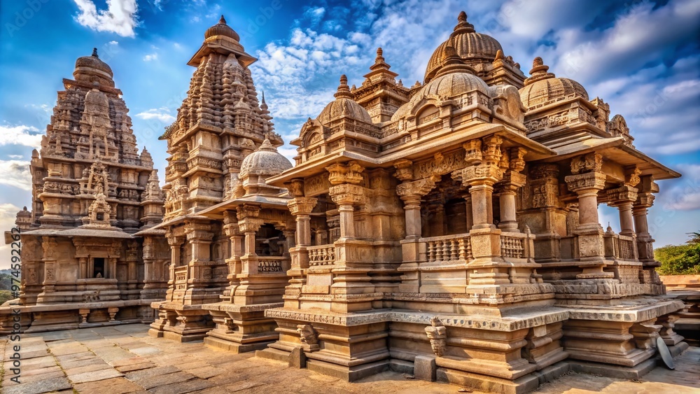 Intricately carved stone temple exterior with ornate pillars ...