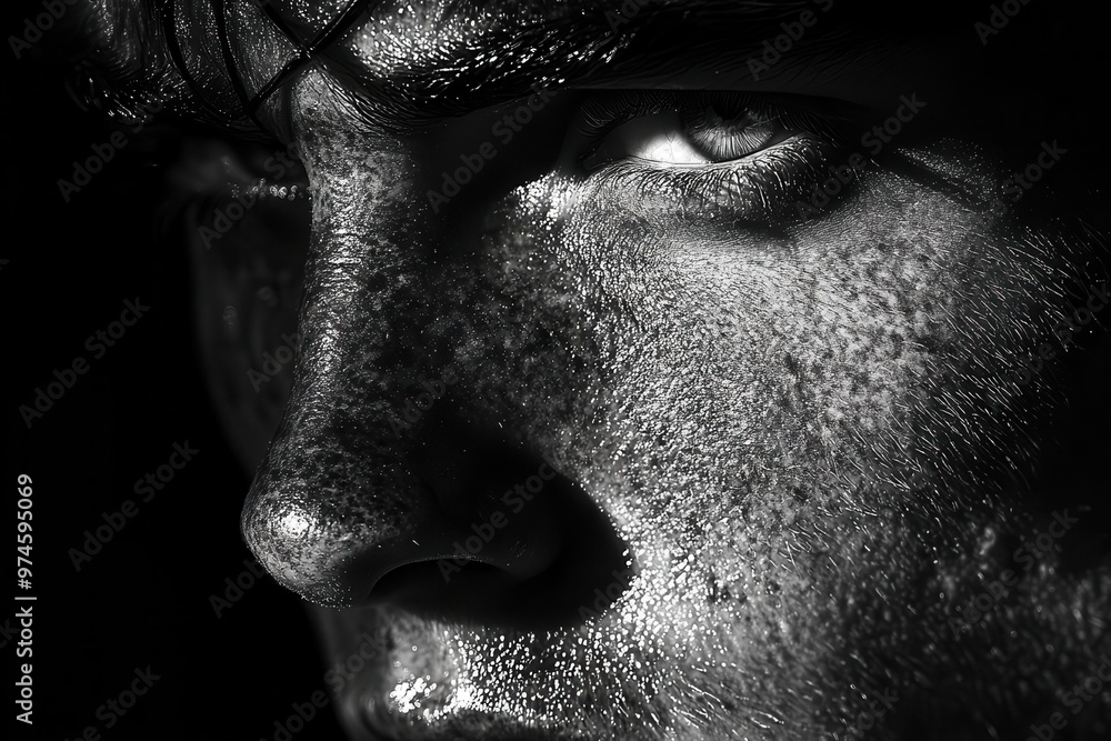 enigmatic portrait with half the face obscured by shadow dramatic ...