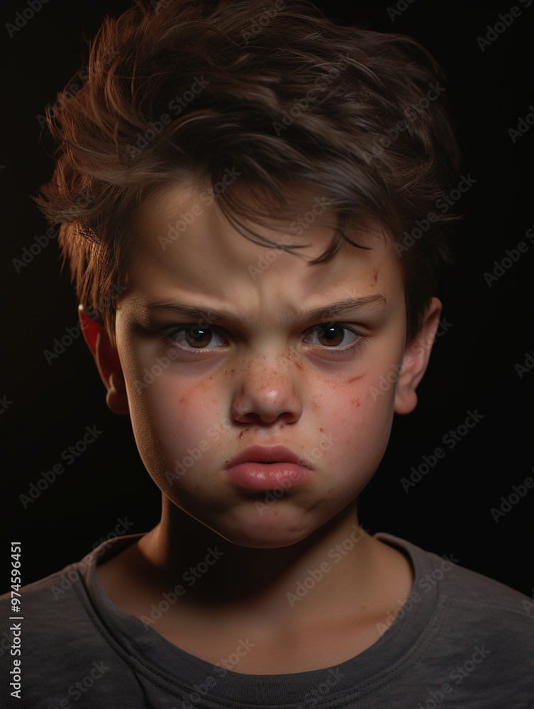 Young guy with angry expression, frowning eyebrows and clenched teeth ...