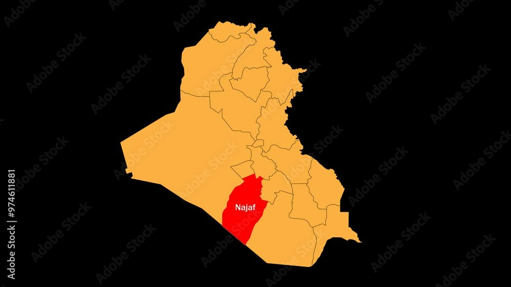 map animated video. The location is highlighted on the Iraq map. Colour ...