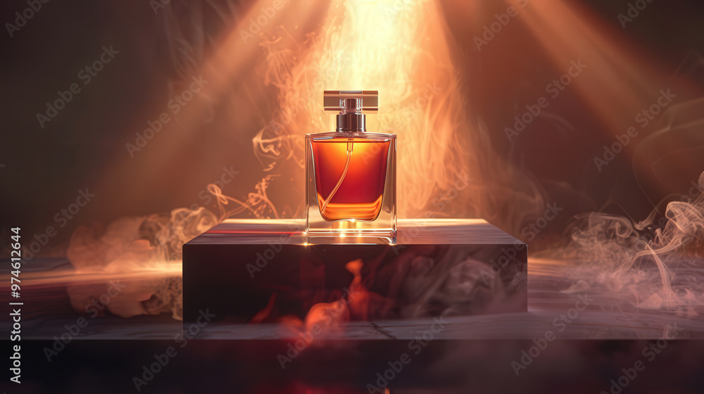 Elegant podium display for a luxury perfume, featuring a soft fabric ...