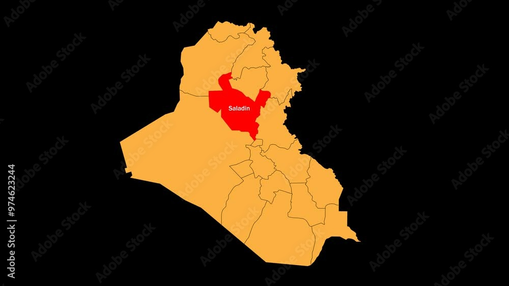 Saladin map animated video. The location is highlighted on the Iraq map ...