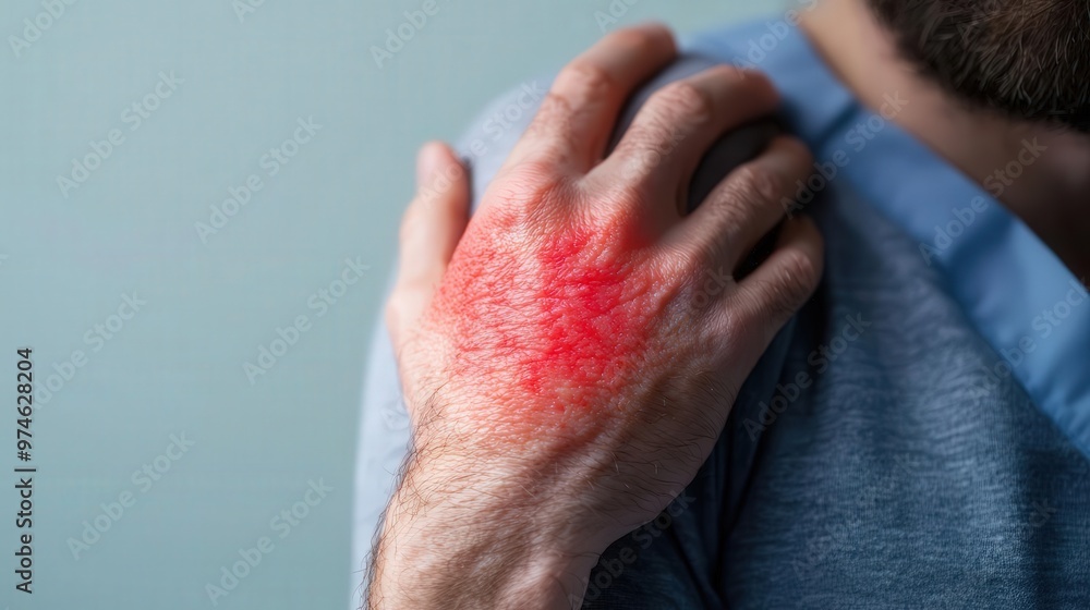 A person in distress, their skin showing a red, painful rash as they ...