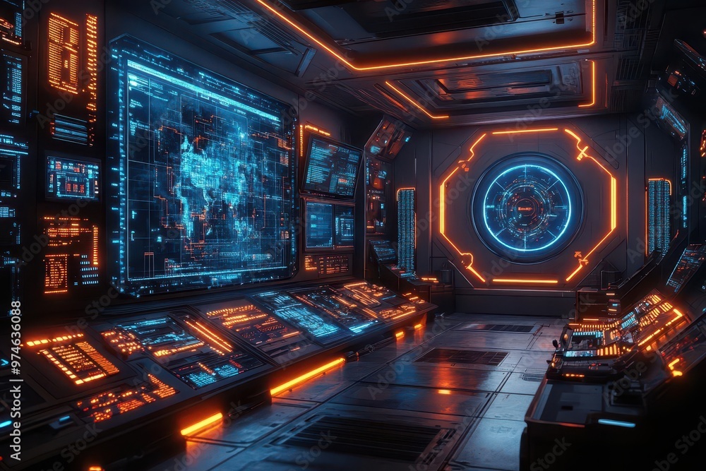 futuristic cybersecurity command center with holographic displays and aipowered interfaces ...