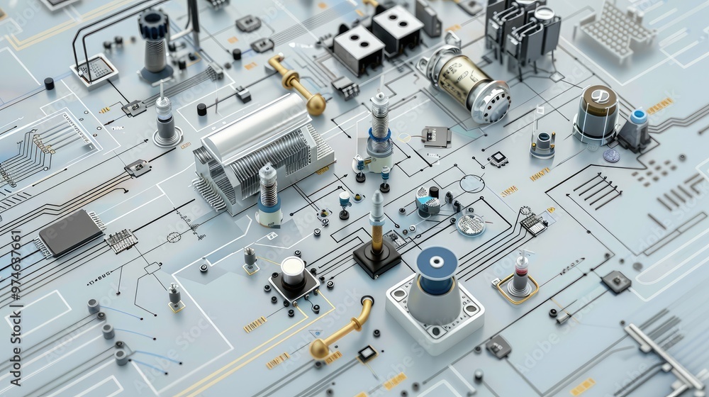 Technical diagram with labeled parts and components Stock Photo | Adobe ...