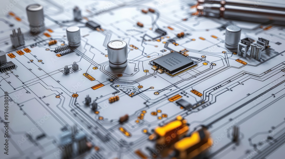 Technical Drawing Of An Electrical Circuit Board With Connections And