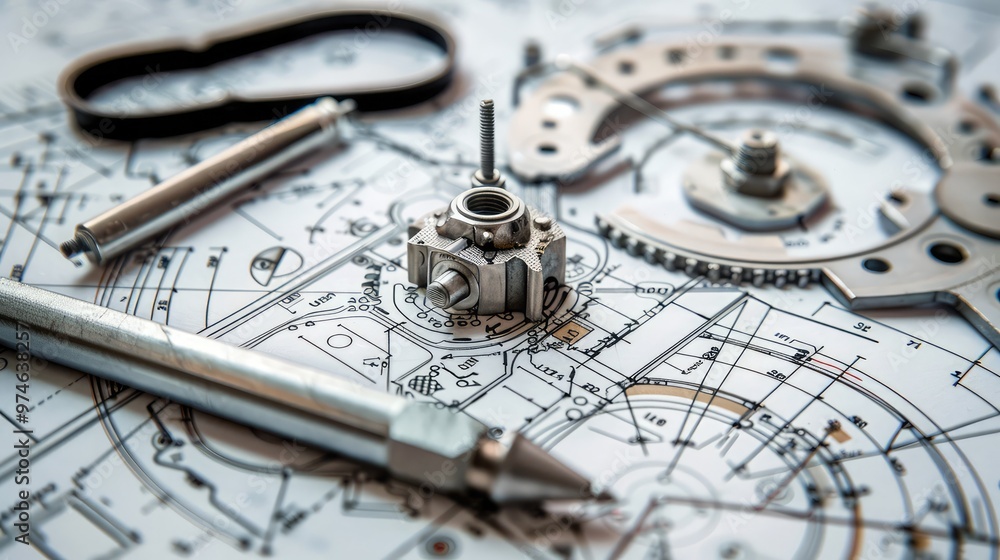 Technical drawing showcasing intricate engineering schematics for a ...