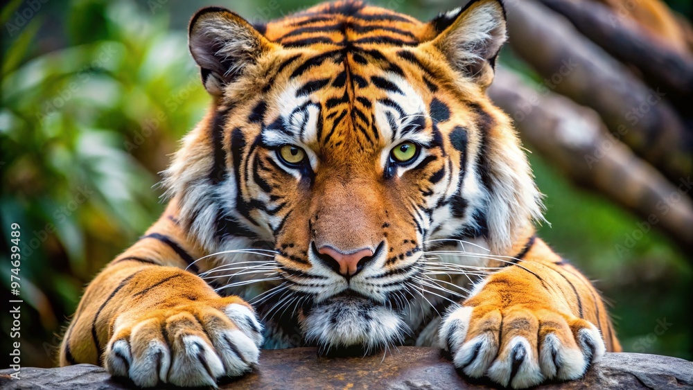 Sharp, curved, and menacing, a tiger's claws extend from its massive ...