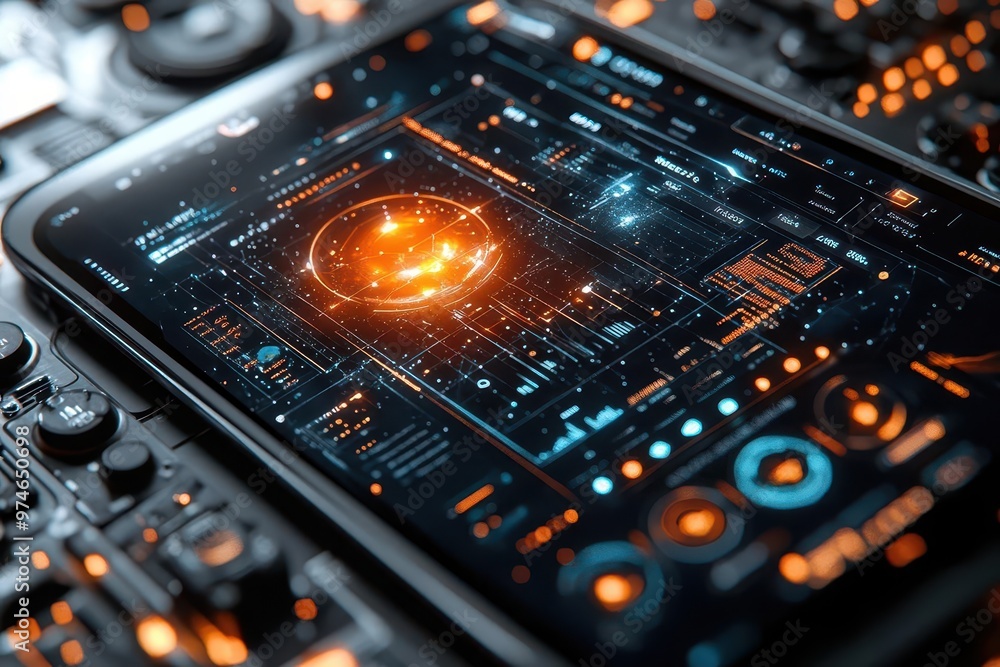 futuristic smartphone ui design floating in space holographic orange ...