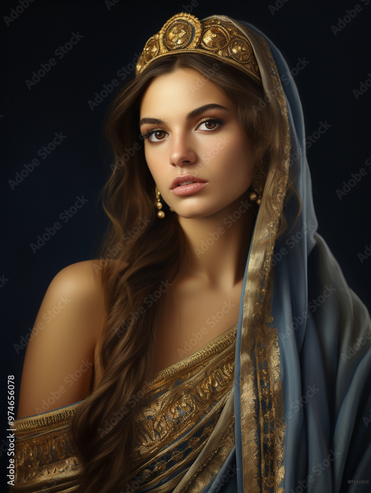 Greek woman in traditional Amalia costume, portrait photography, close ...