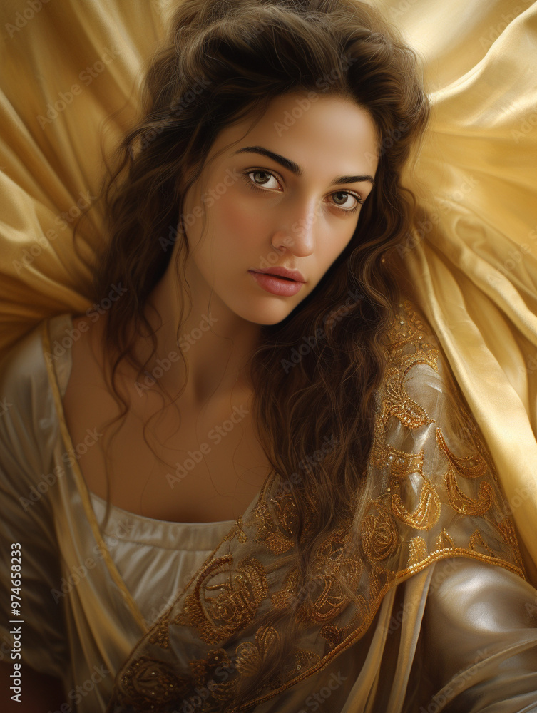 Greek woman in traditional Amalia costume, portrait photography, close ...