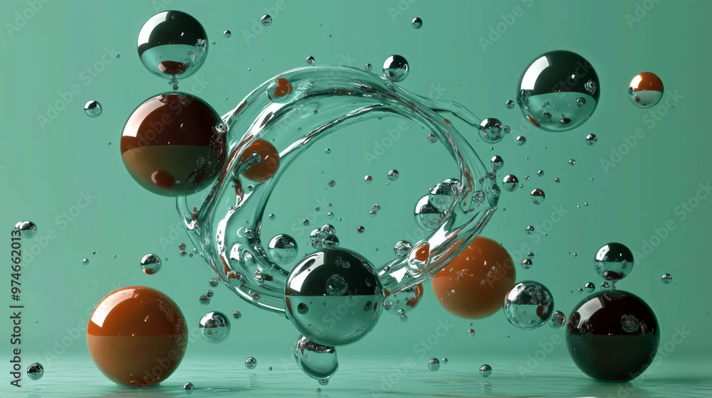 Bubbles of different sizes and colors float in front of the green ...