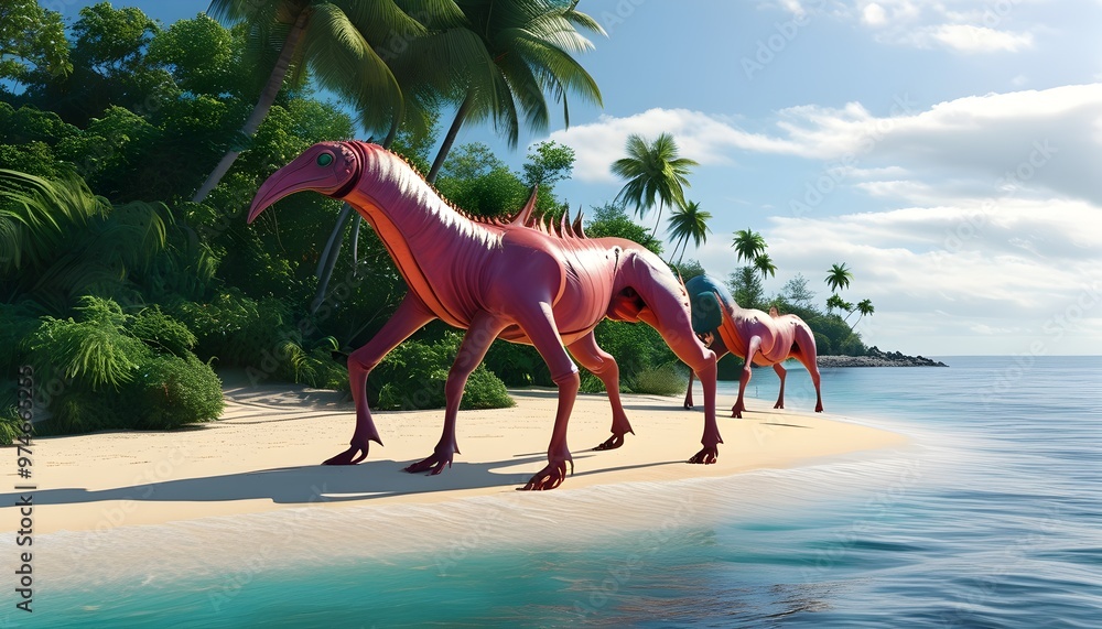 Surreal five-legged creature on a pristine tropical beach, blending ...