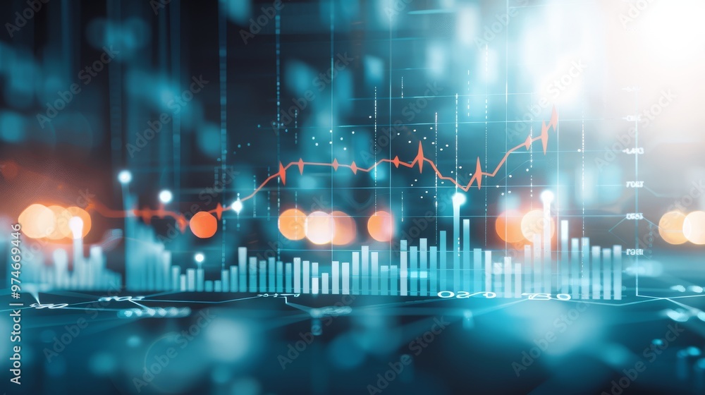 Dynamic Financial Analytics Vibrant Data Visualizations Intertwining Upward Trends And Digital