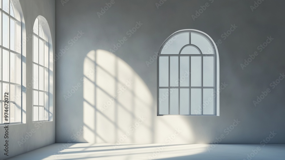 Aesthetic arch window shape on white wall with shadow leaves tree ...