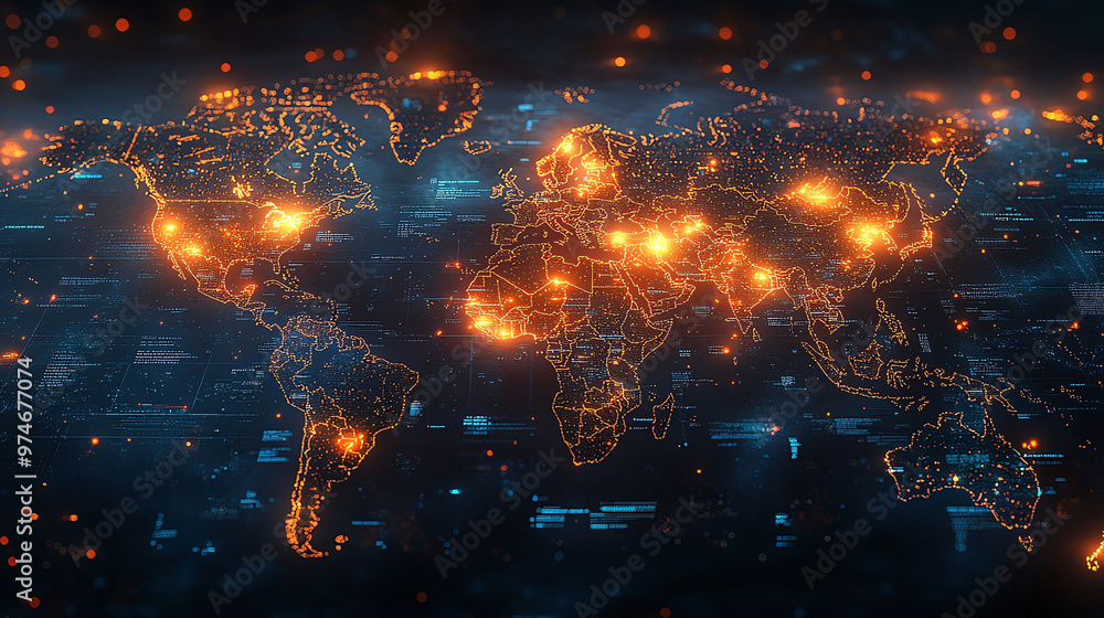 Interactive map of global e-commerce activity, close-up on real-time ...