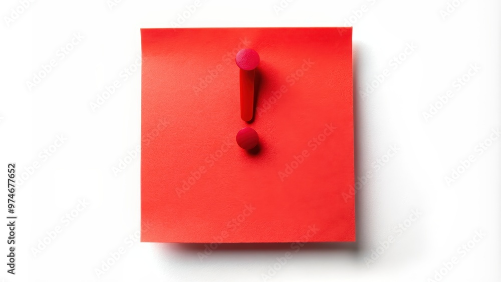 Red note paper with exclamation mark symbol, urgent reminder concept ...