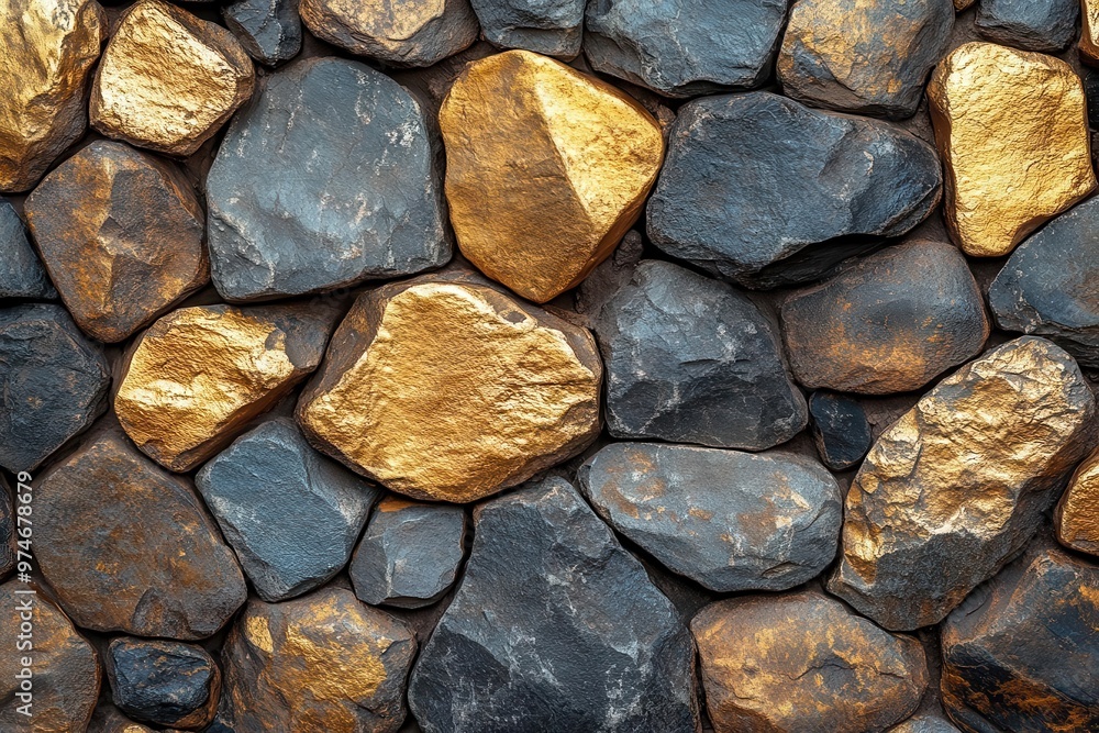 intricate seamless pattern of golden pebbles and stones creating a ...