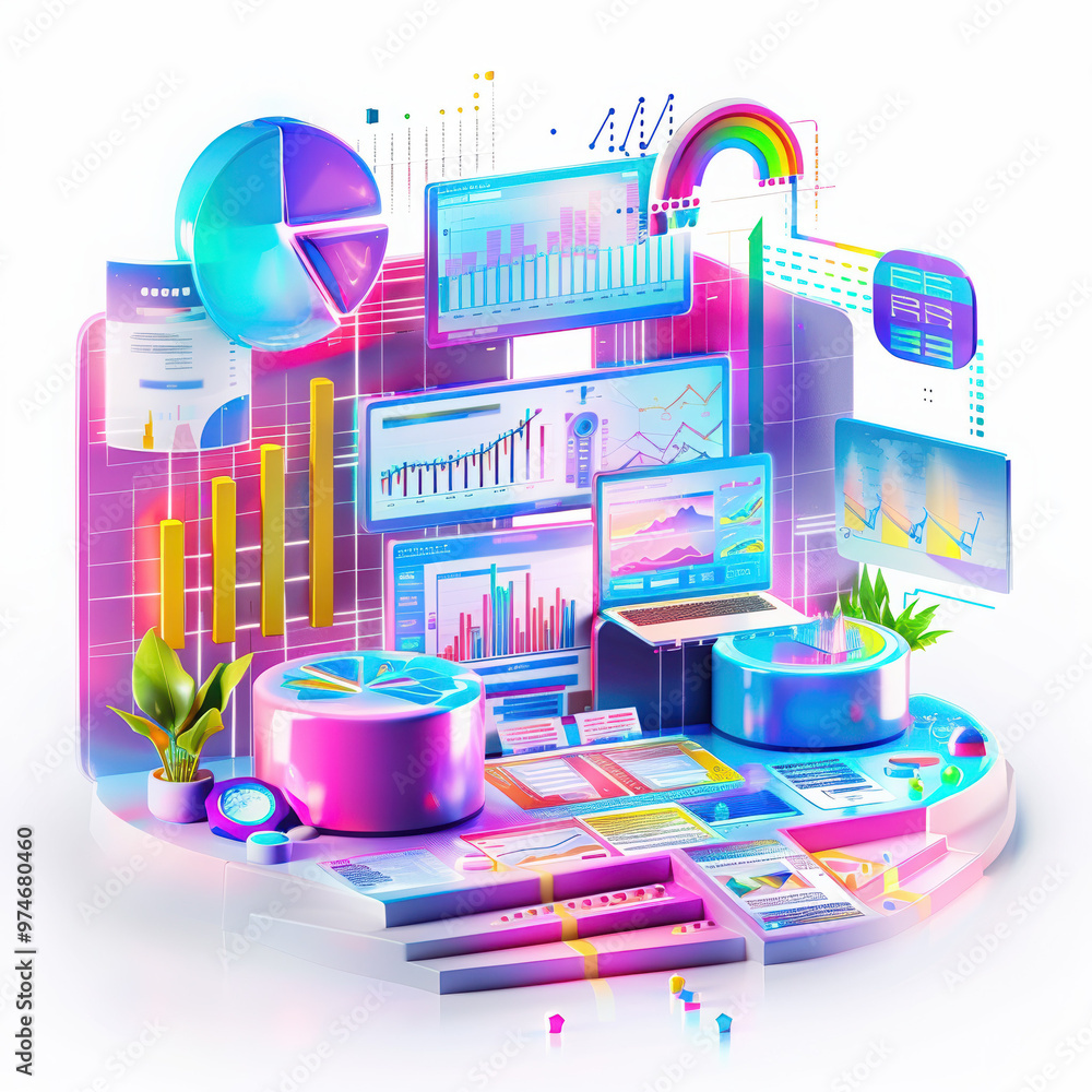 graph charts data analytics technology futuristic digital 3d ...