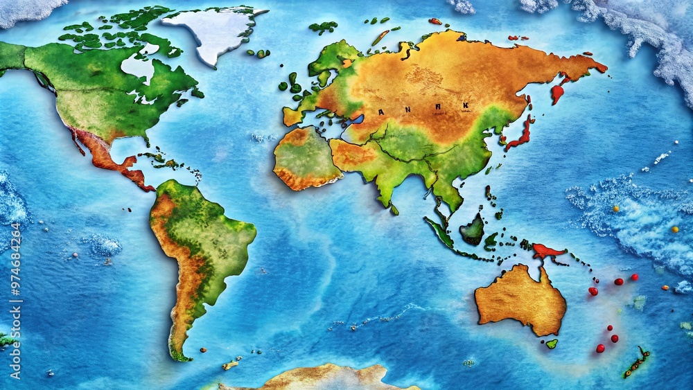 Vibrant colorful map of Oceania countries including Australia, New ...