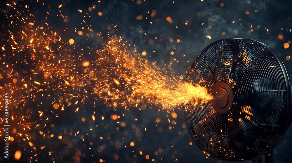 Electric Fan Blowing Sparks and Embers - High Resolution Hyperrealistic ...