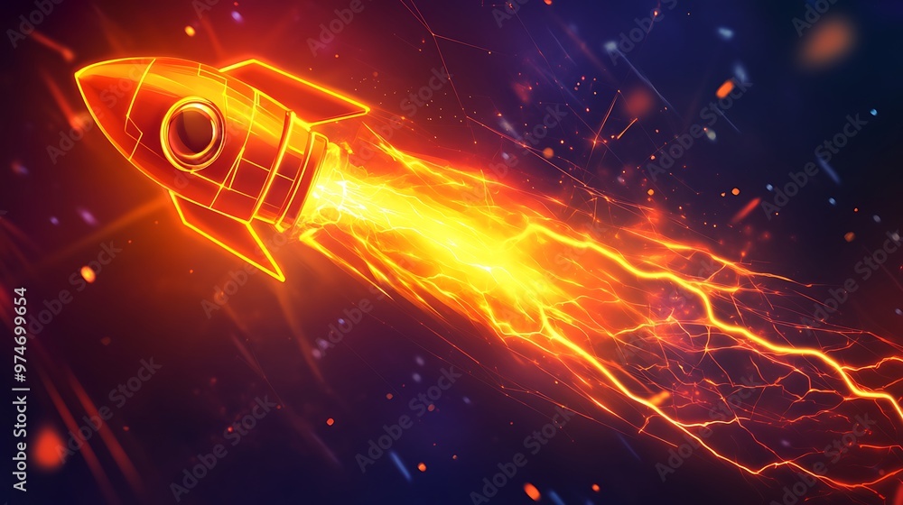 Electrifying Neon Orange Rocket in Lightning Bolt Shape with Dynamic ...