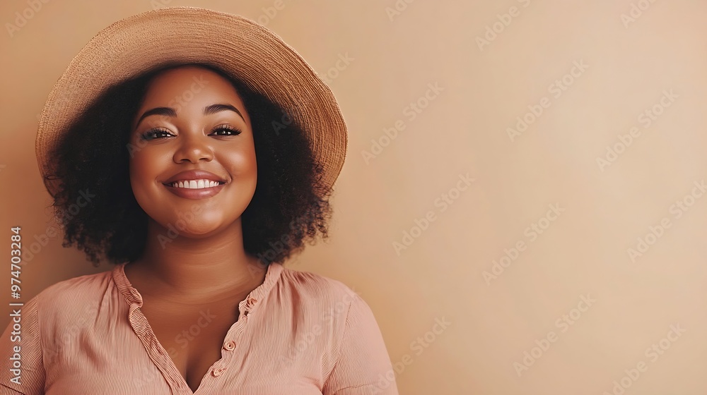 Happy plus size fashion model in casual clothes fat woman on beige ...