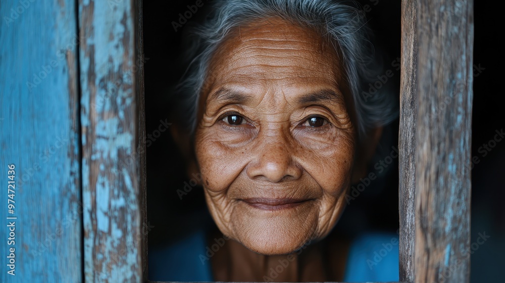 An intriguing image of an elderly person partly visible through a ...