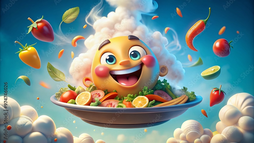 Vibrant, whimsical illustration of a smiling cartoon character ...