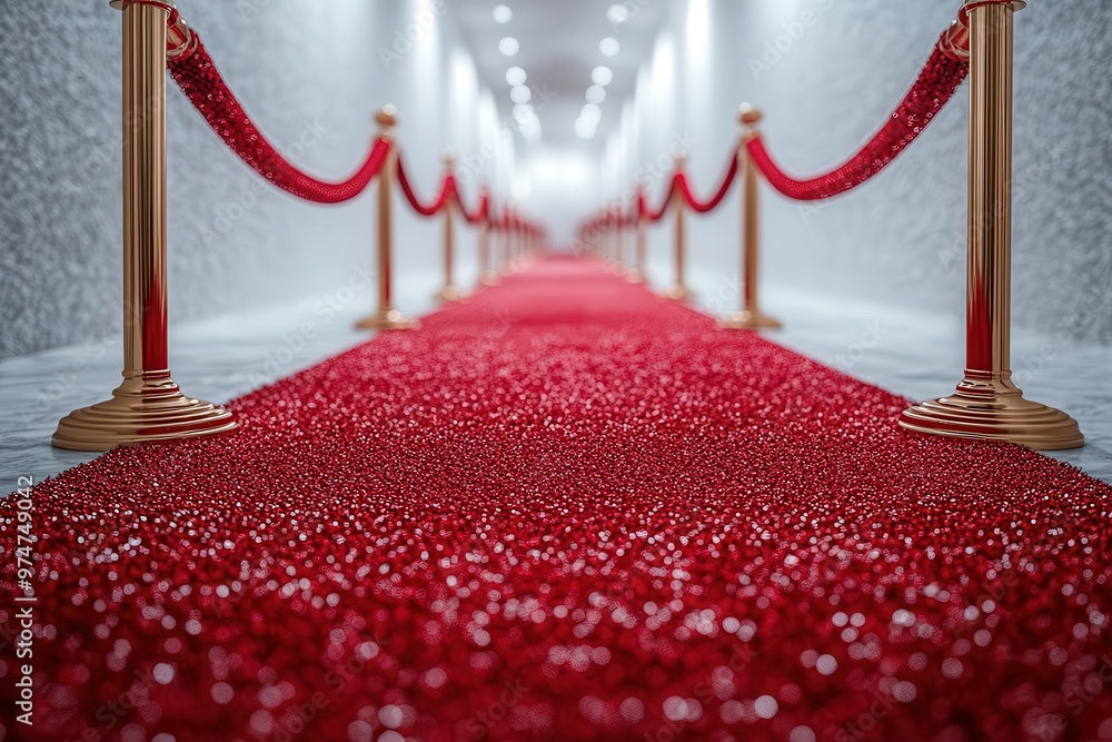opulent red carpet unfurling across stark white infinity backdrop gold ...