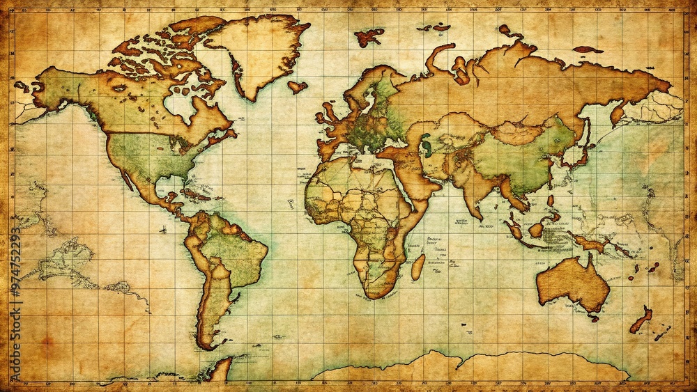 Vintage-style blank world map from 1914, featuring national borders ...
